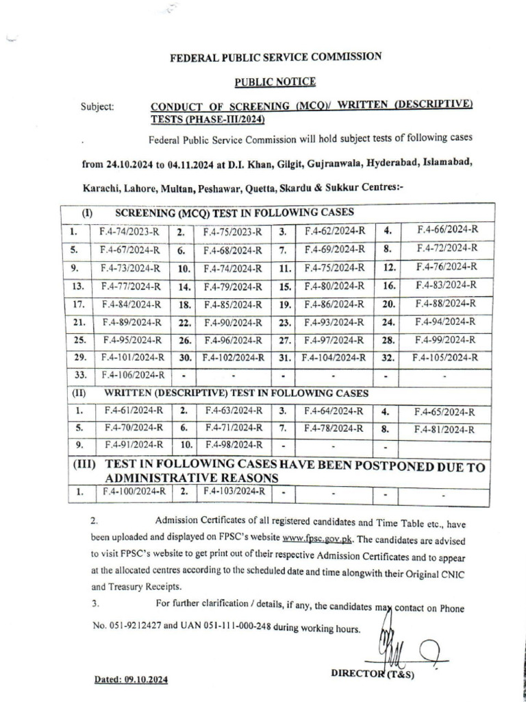 2024 10-10-09!57!25 Public Notice Conduct of Screening (MCQ) Written ...