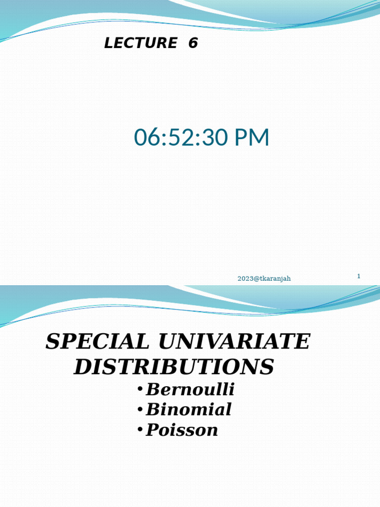 Lecture 6-Special Univariate-Discrete Dist | PDF | Probability ...