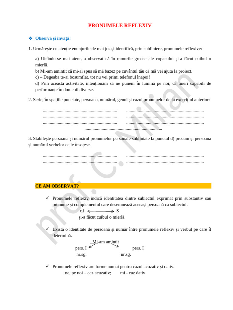 Pronumele Reflexiv | PDF
