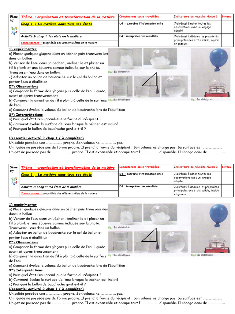 Activité 2 Chap 1 États de La Matière | PDF