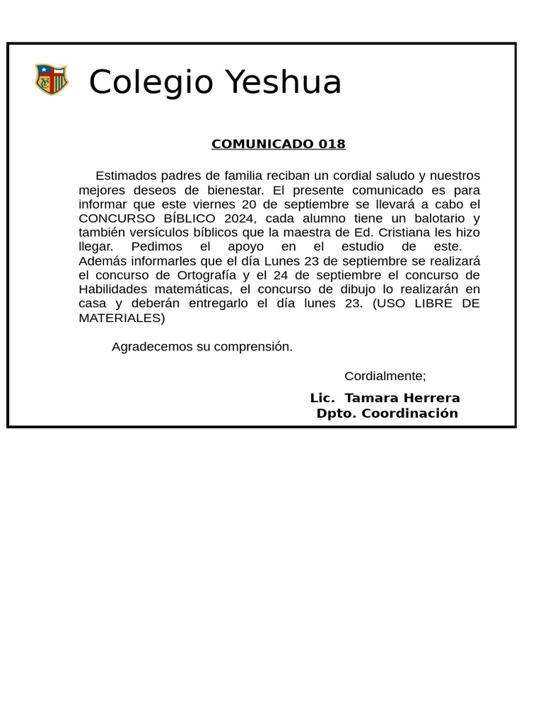 Comunicado 013 - Yeshua College | PDF