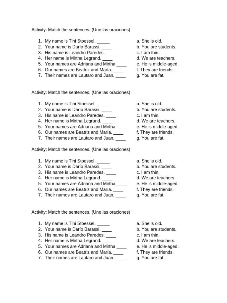 Matching Activity 2 | PDF