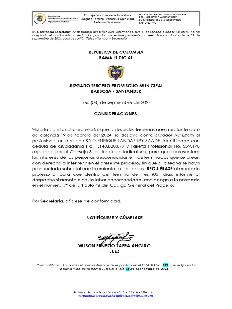 Rad. 2022-072 - Auto Requiere Curador | PDF