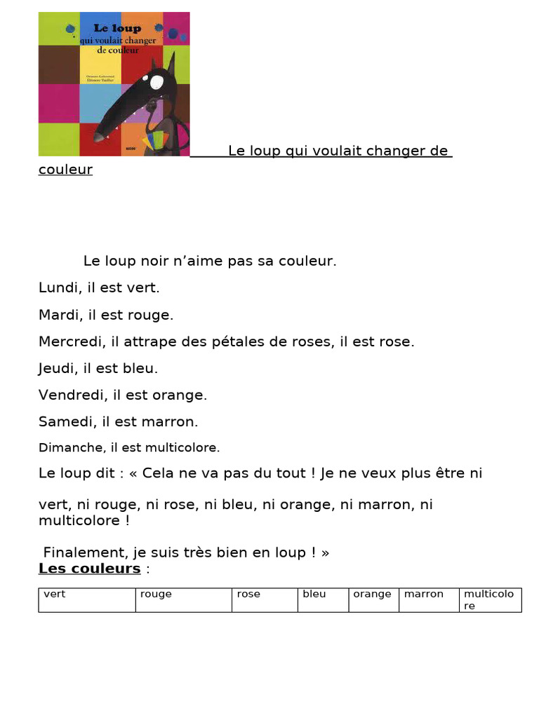 Le Loup Qui Voulait Changer de Couleur | PDF