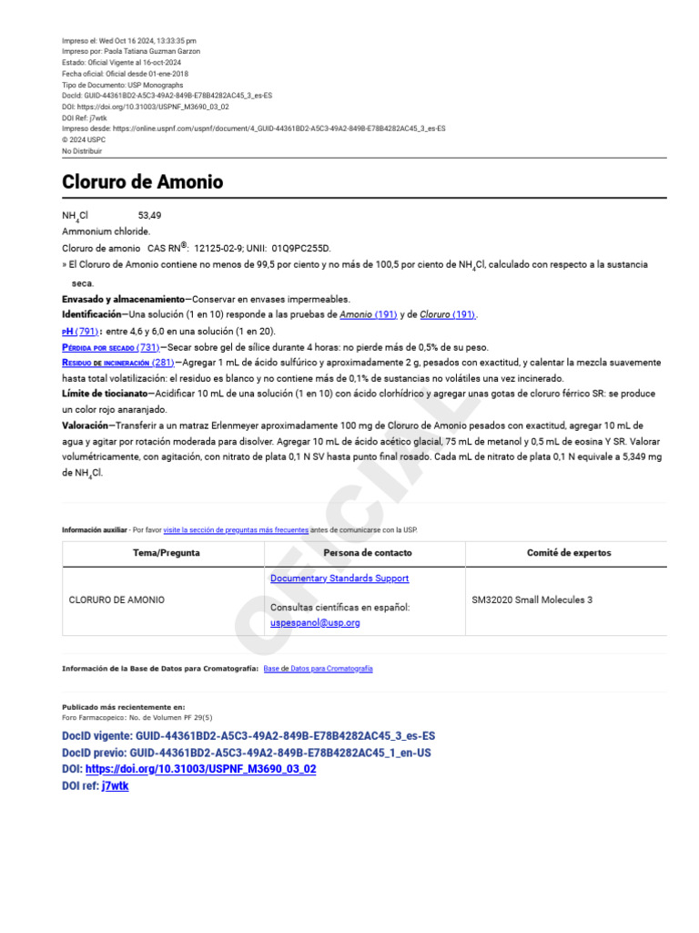 USP-NF Cloruro de Amonio | PDF