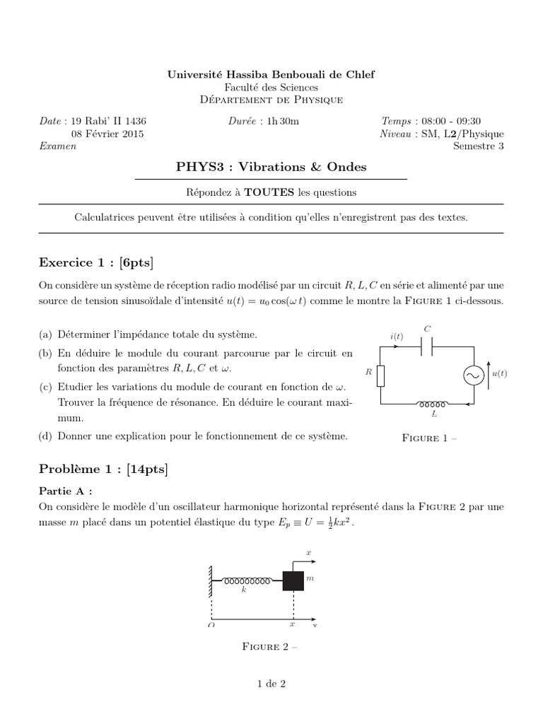 PHYS3: Vibrations & Ondes: Date Dur Ee Temps Niveau Examen | PDF