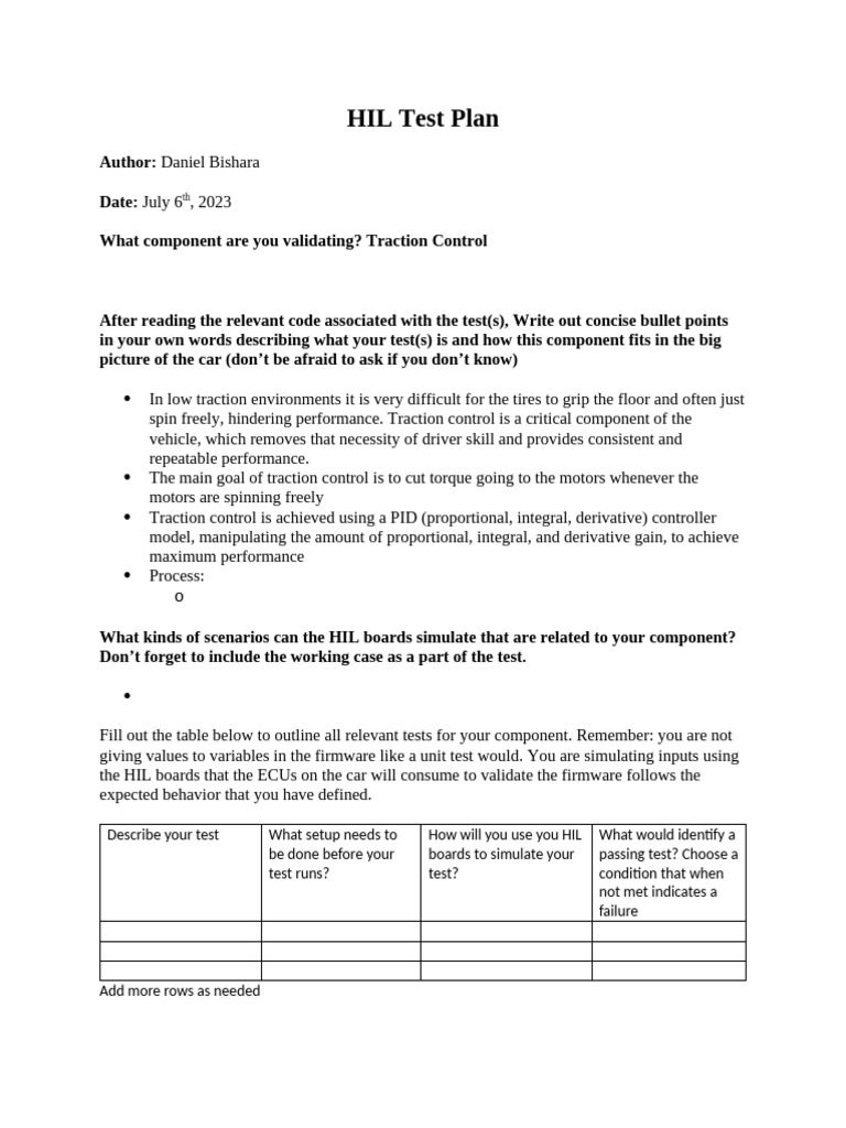 (ECU) (COMPONENT) HIL Test Plan | PDF