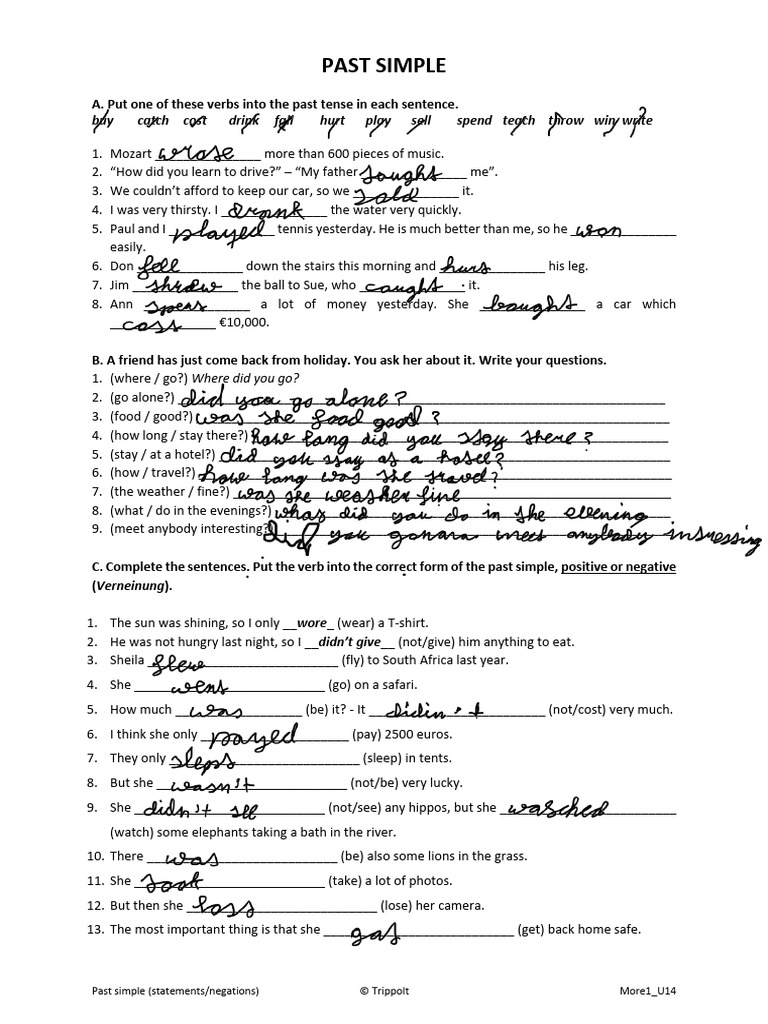 GR Tenses Past Simple Ex With Questions - Negations | PDF