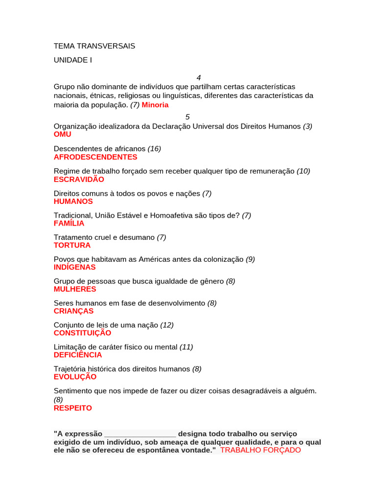 TEMA TRANSVERSAIS I e II | PDF
