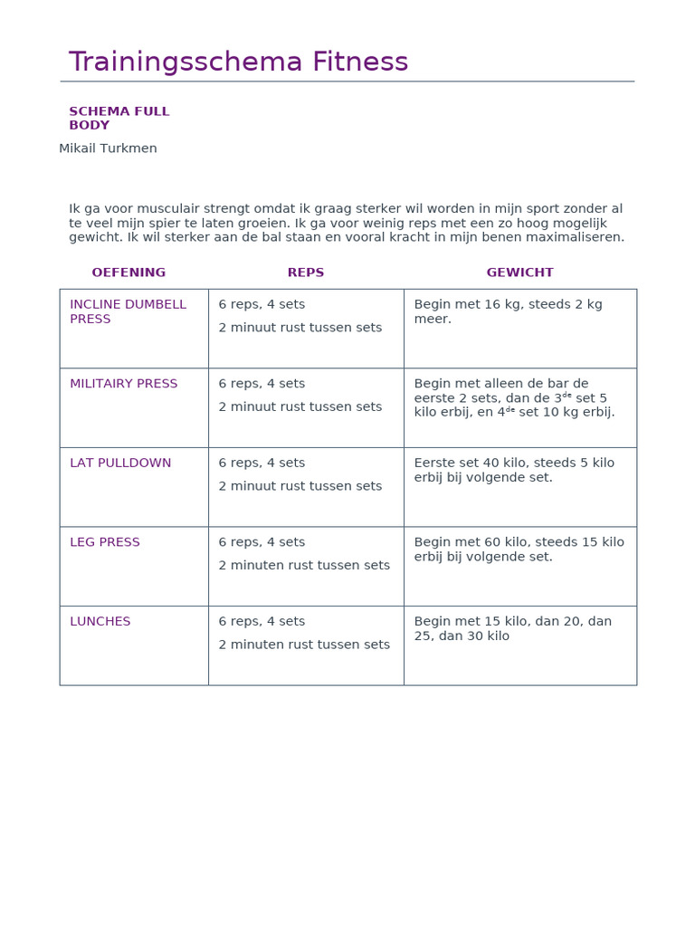 Trainingsschema Fitness | PDF