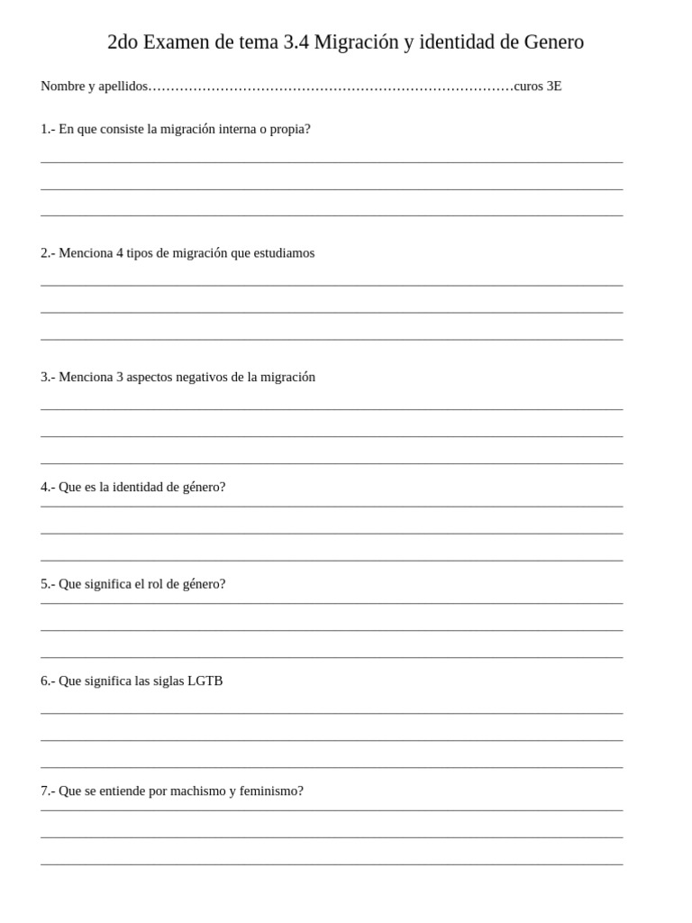 2do Examen 3ro Migracion Genero | PDF