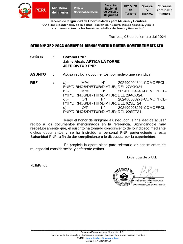 Oficio N°352-2024-Ar PDF | PDF