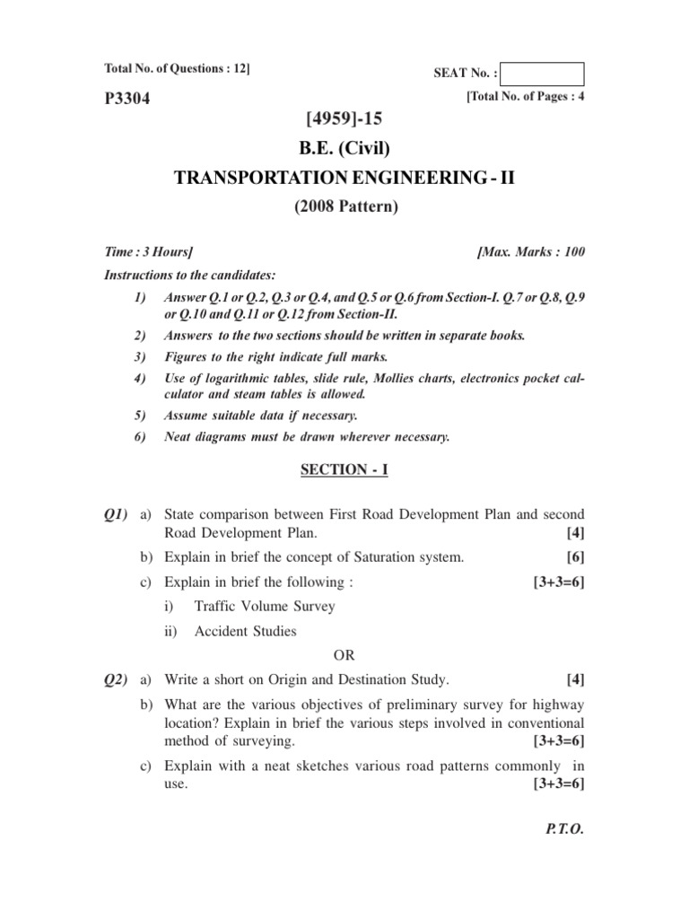 Transportation Engineering II Pattern 2008 Ex. May 2016 | PDF