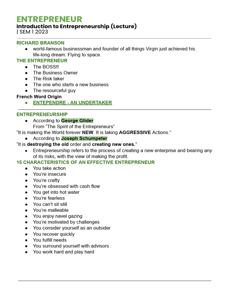 Introduction to Entrepreneurship | PDF