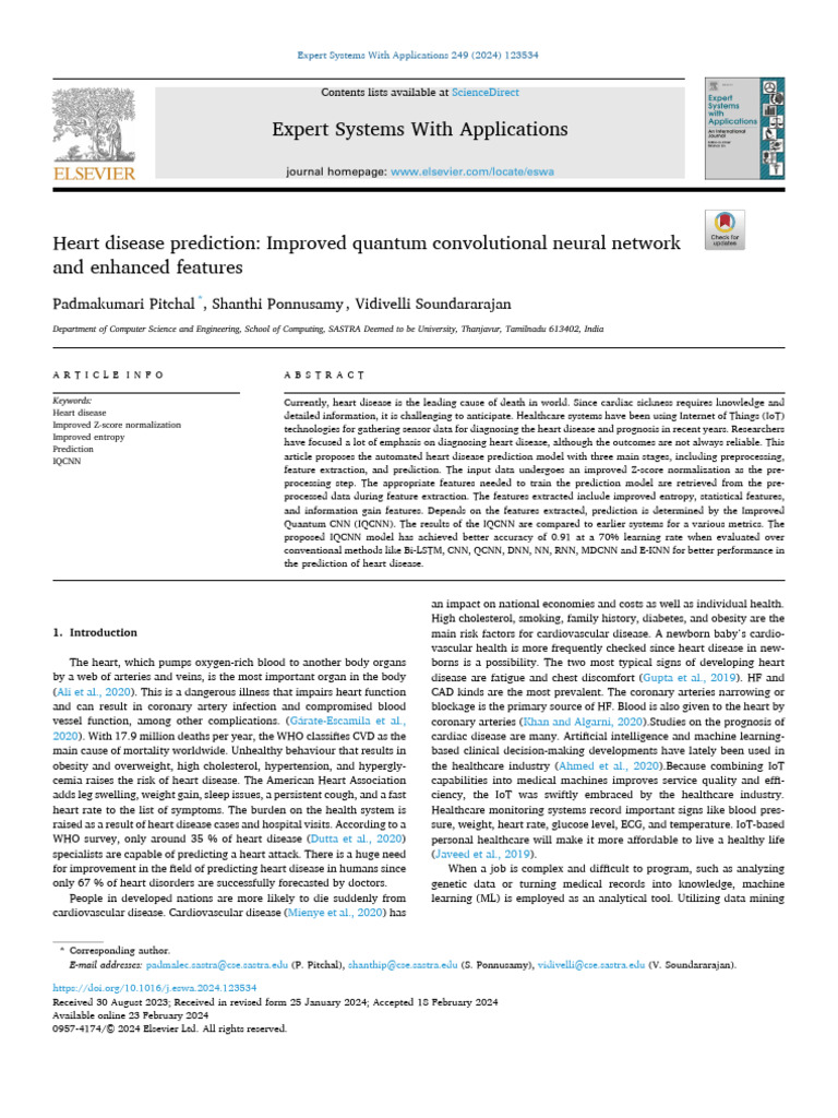 Heart Disease Prediction Improved Quantum Convolutional Neural Network and Enhanced Features | PDF