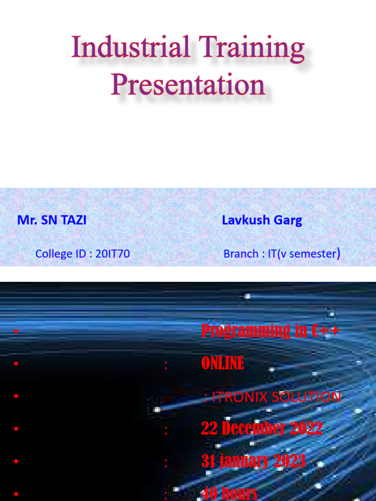 Industrial Training Presentation by Lavkush Garg | PDF