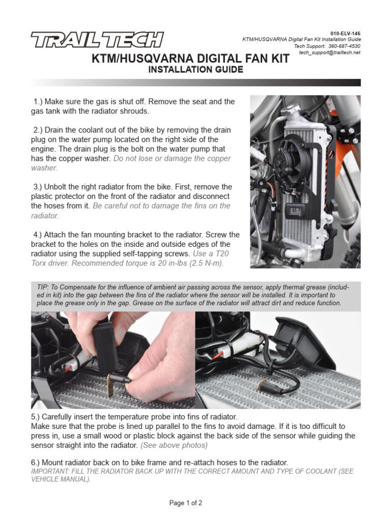 Trail Tech Fan Install Manual XR650R | PDF