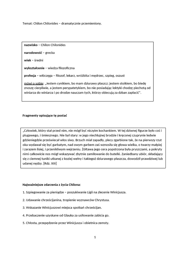 Chilon Chilonides Dramatycznie Przemieniony | PDF