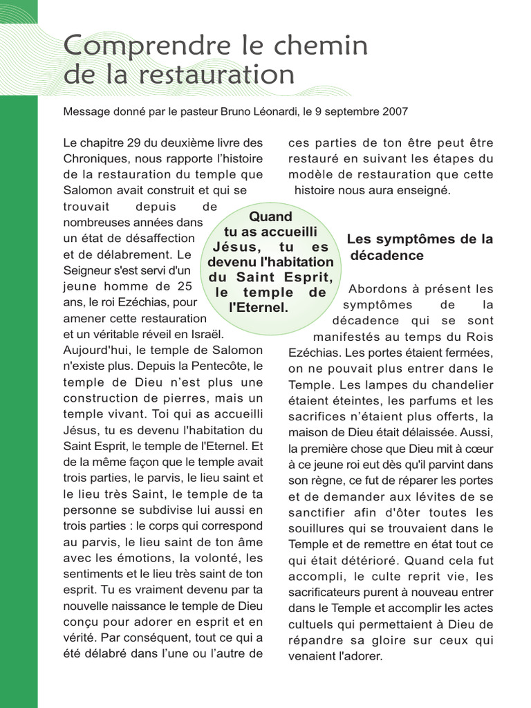 Comprendre Le Chemin de La Restauration | PDF