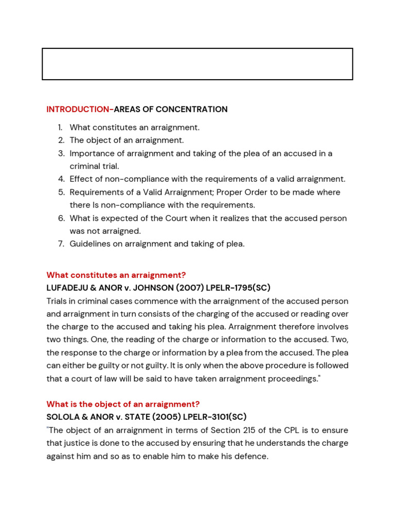 Lesson-Arraignment and Taken of Plea | PDF