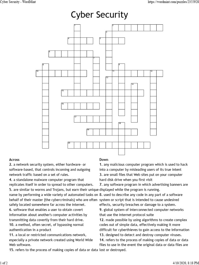 Cyber Security Cross Word | PDF