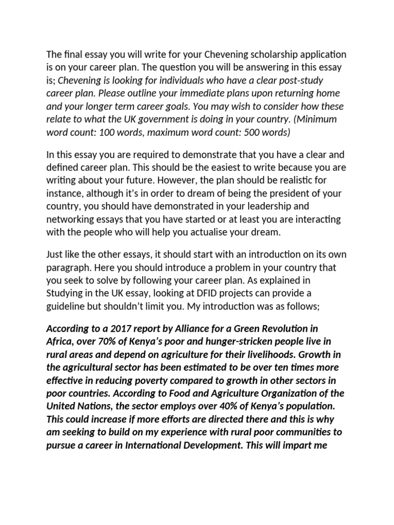 Chevening Scholarship Requirement Career Plan Essay Priorities | PDF