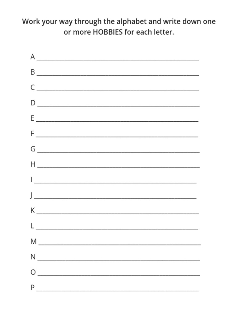List of Hobbies, A To Z and Worksheet | PDF