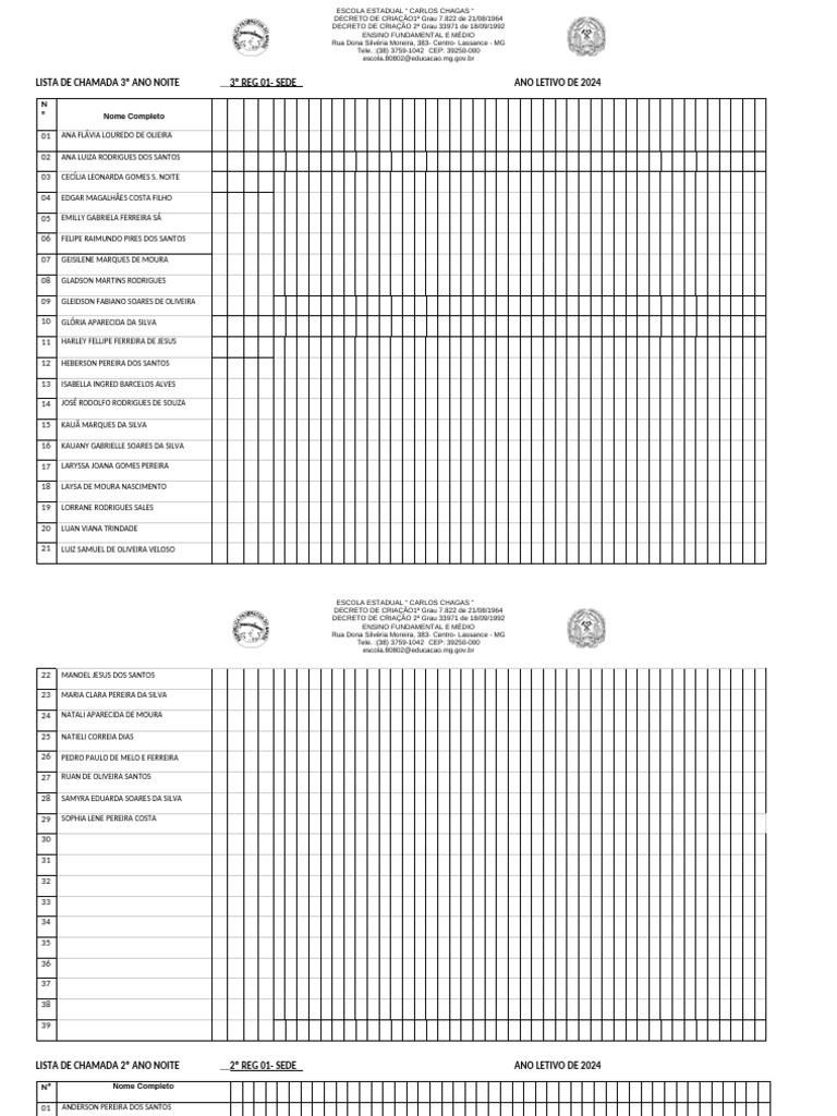 Lista de Chamada 2024 | PDF
