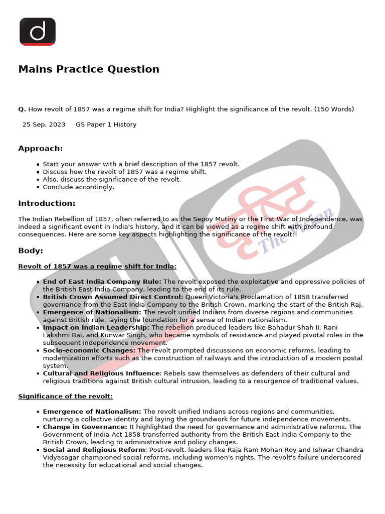 Mains Practice Question: Approach | PDF