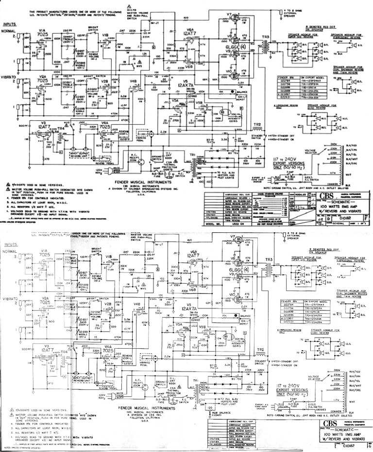 Fender Twin Reverb SF 100 Schematic Mastervolume Schematic | PDF