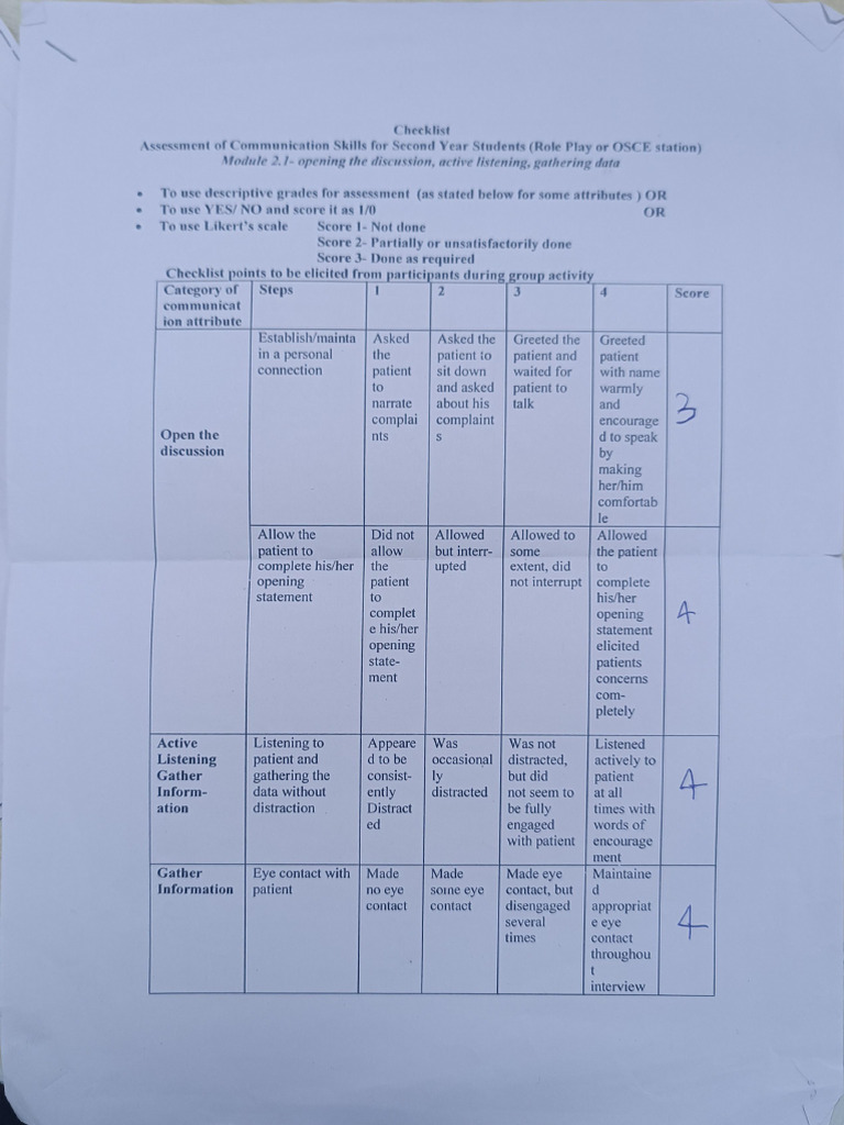 OSCE Checklist | PDF