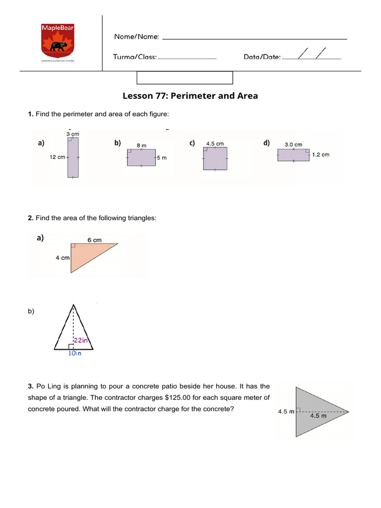 Year 6 - Lesson 77 - Perimeter and Area | PDF