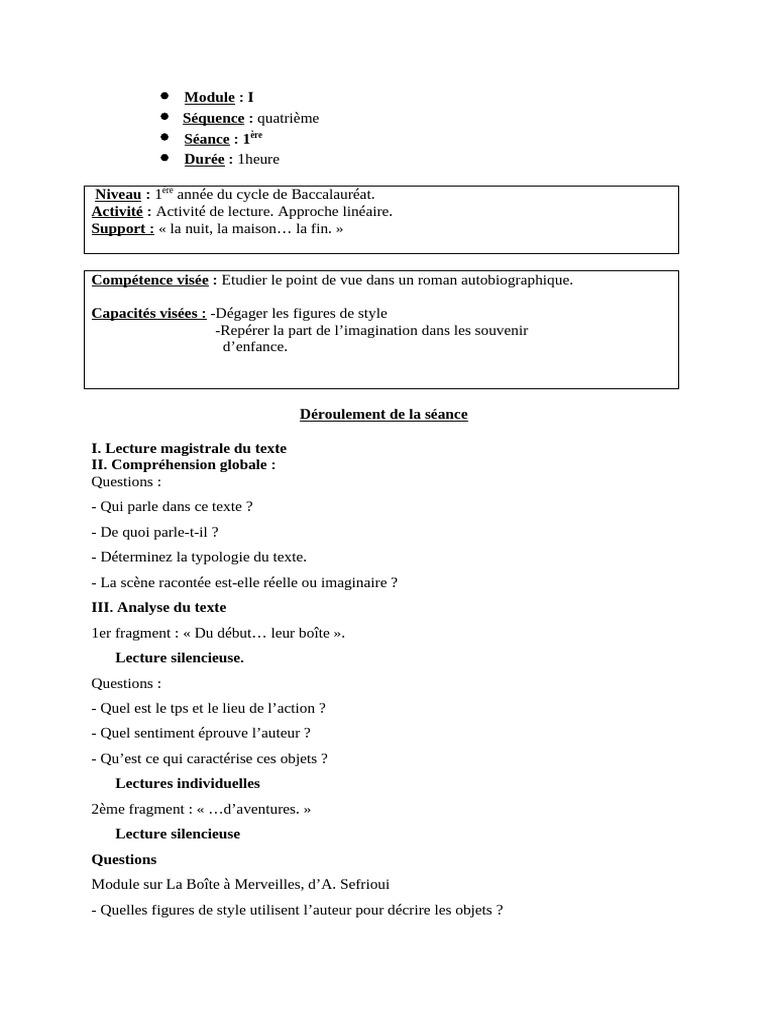 Fiche de Lecture La Boite A Merveilles - La Nuit La Maison Retomba | PDF