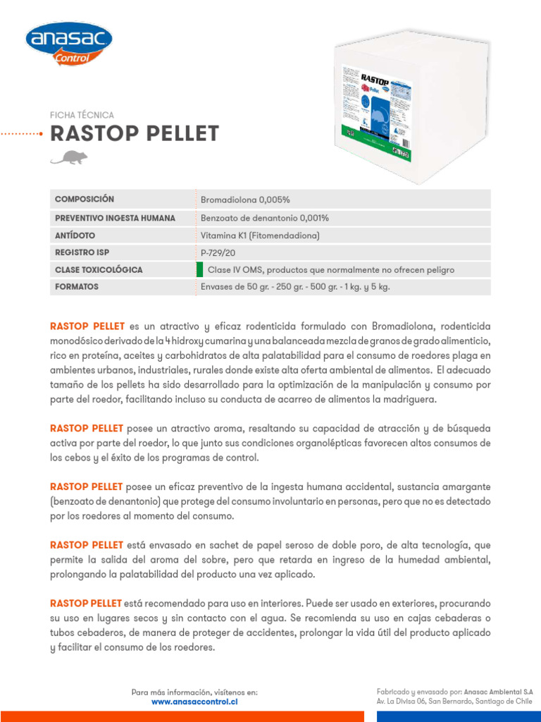 Rodenticida Eficaz RASTOP PELLET | PDF | Alimentos