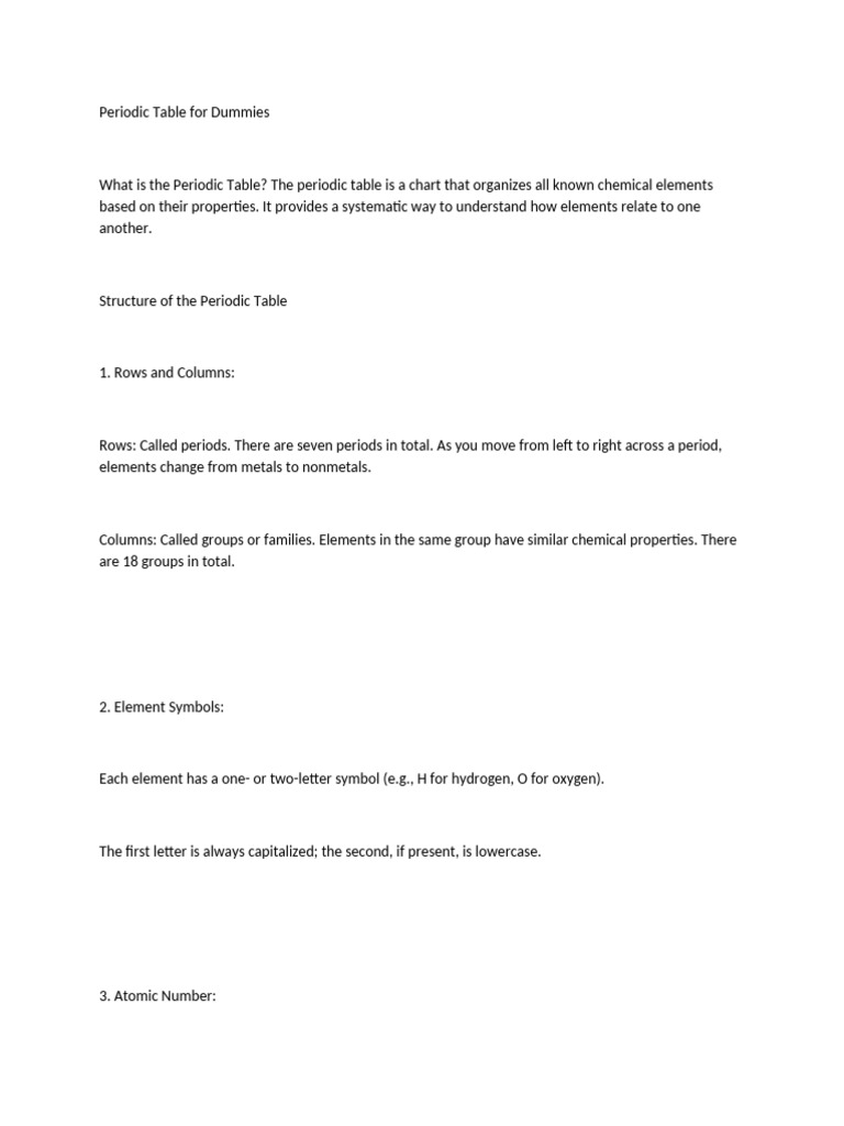 Periodic Table For Dummies | PDF | Chemical Elements | Periodic Table