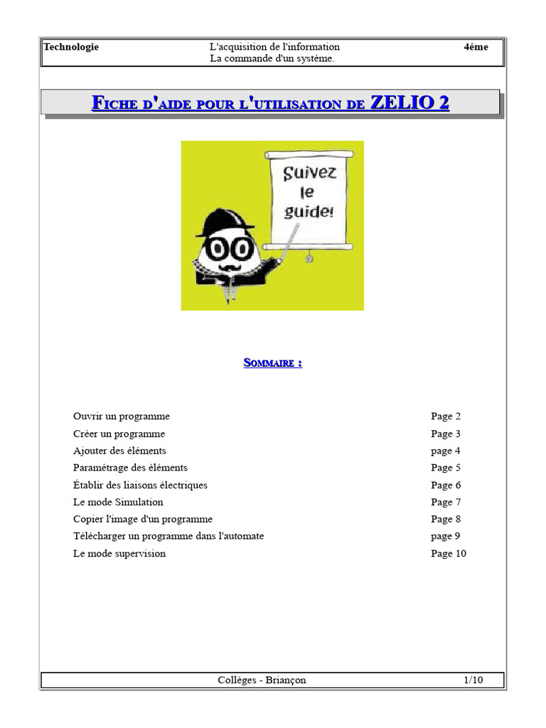 Fiche D'aide Pour L'utilisation de Zelio Soft 2 | PDF