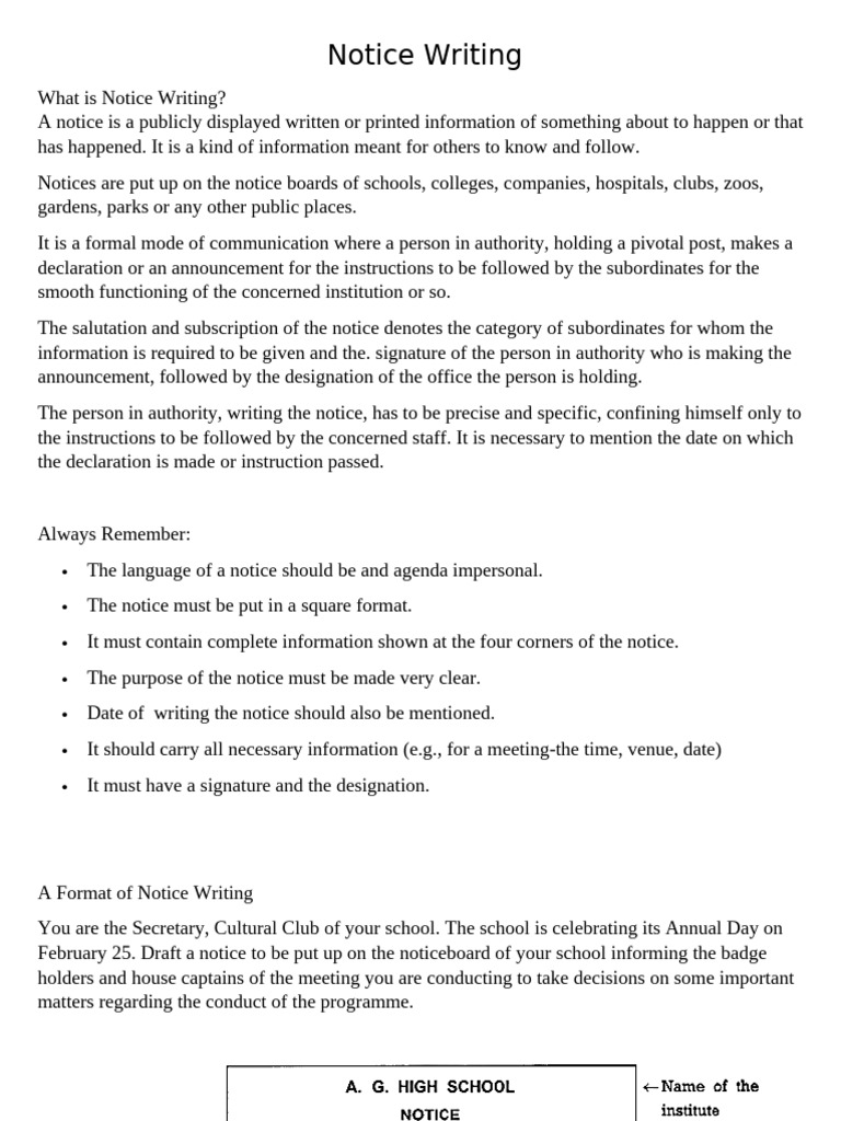 Notice Writing | PDF