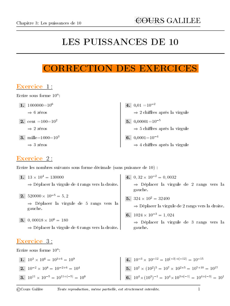 Exercice Chapitre3 Puissance10 Corr | PDF
