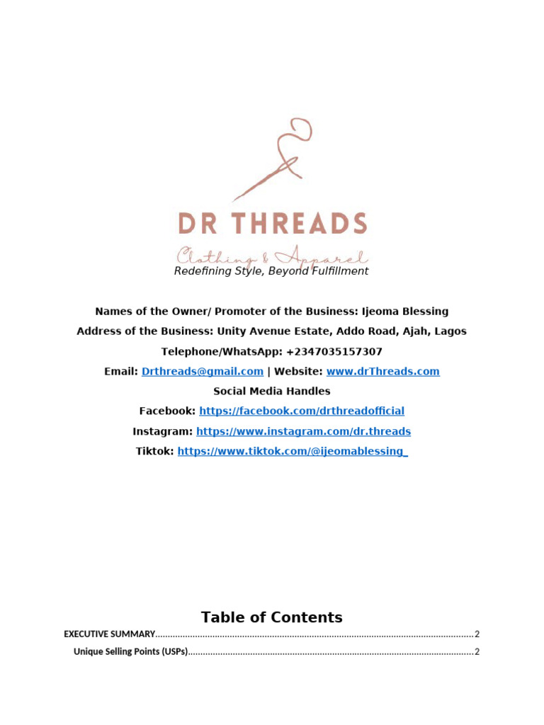 Dr. Thread Business Plan - New | PDF