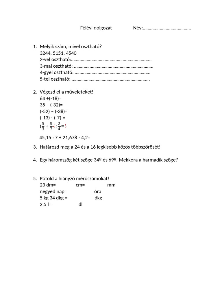 FÃlÃvi Dolgozat 6. | PDF