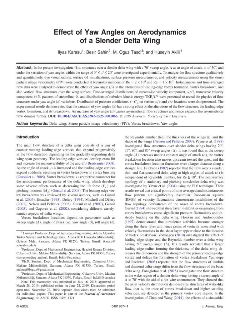 Effects of Yaw Angles On Slender Delta Wing | PDF