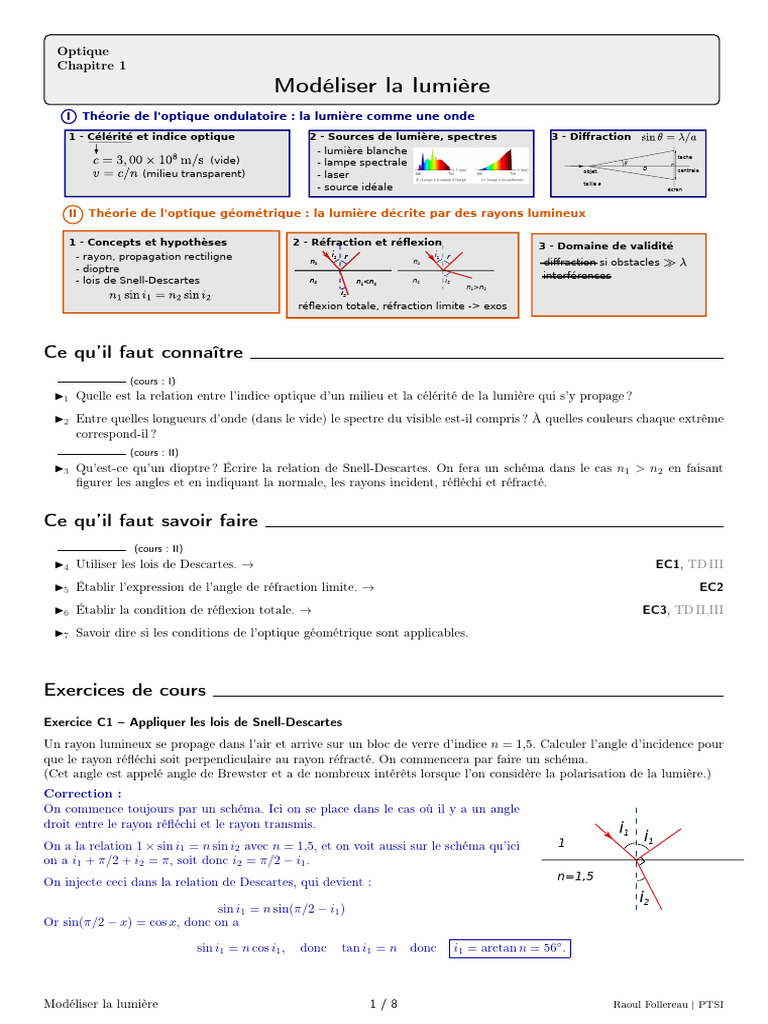 Cours Modélisation Lumière Optique | PDF