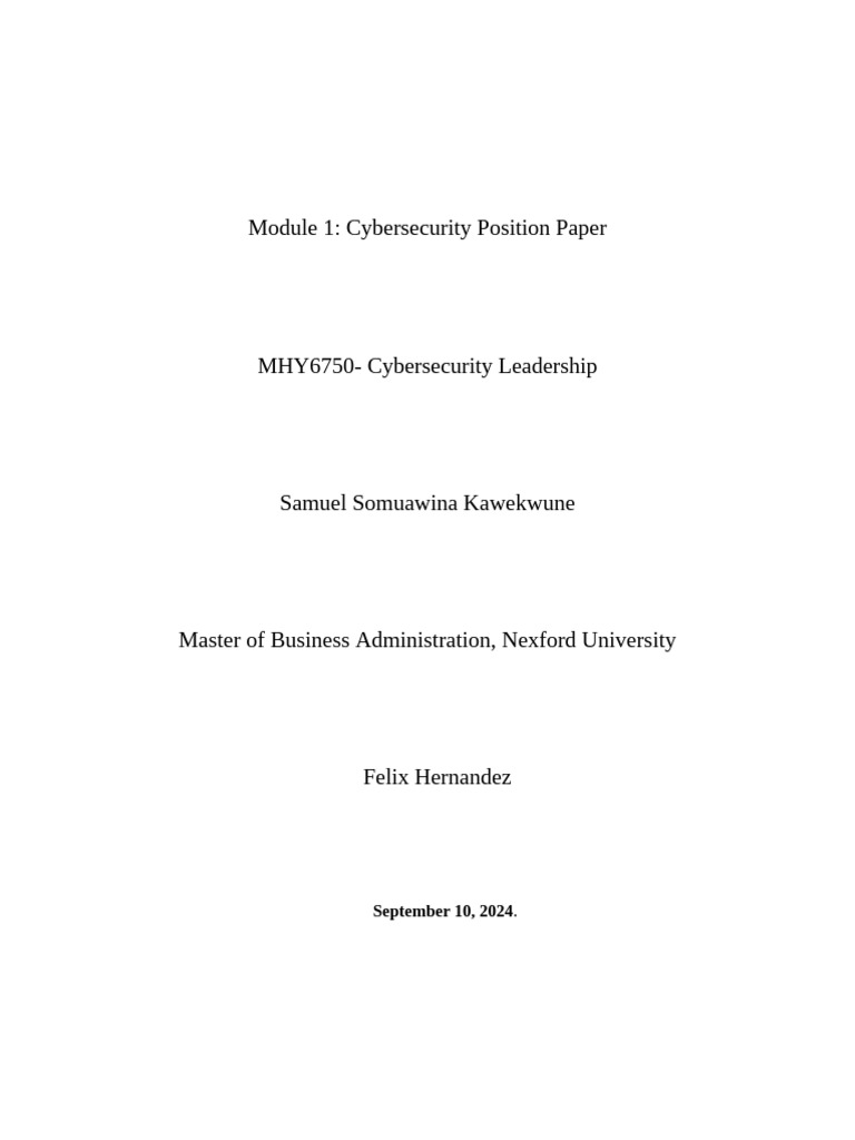 Module 1 Cyber Security Position Paper - Samuel Kawekwune | PDF