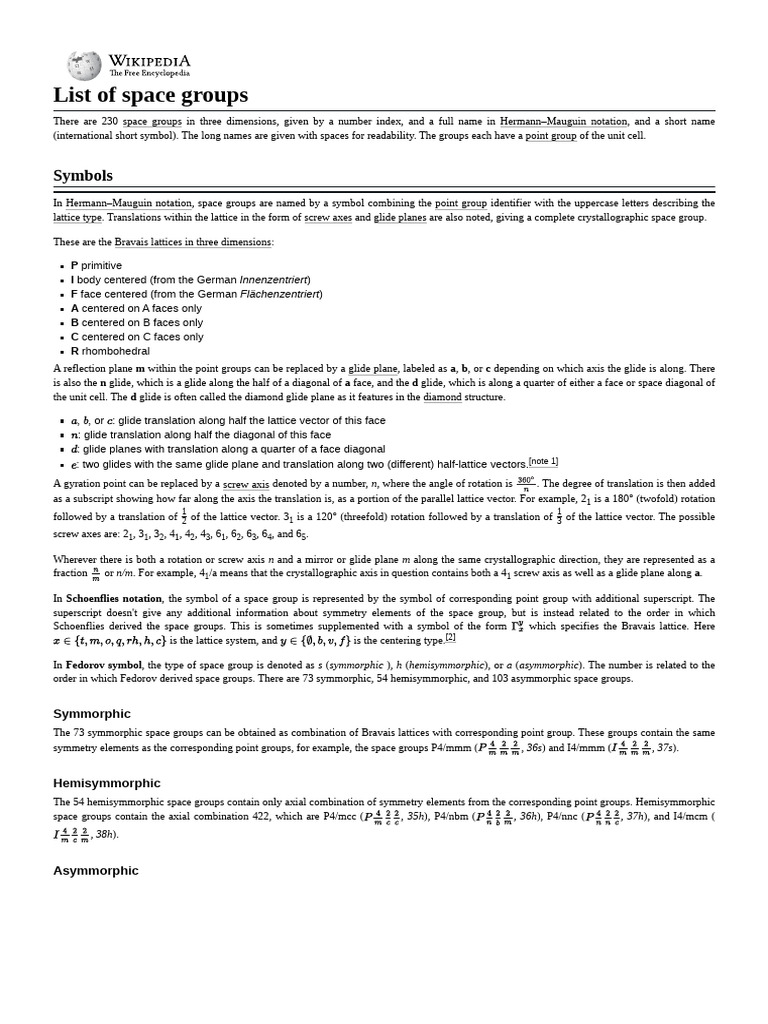 List of Space Groups | PDF