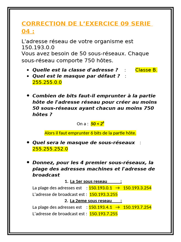 Correction de L - Exercice 9 TD 4 Reseau | PDF