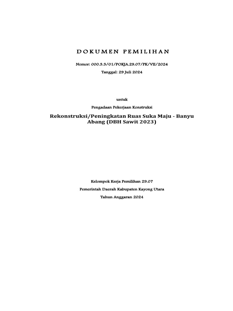 Dokpil. Rekonstruksi Peningkatan Jalan Suka Maju-Banyu Abang | PDF