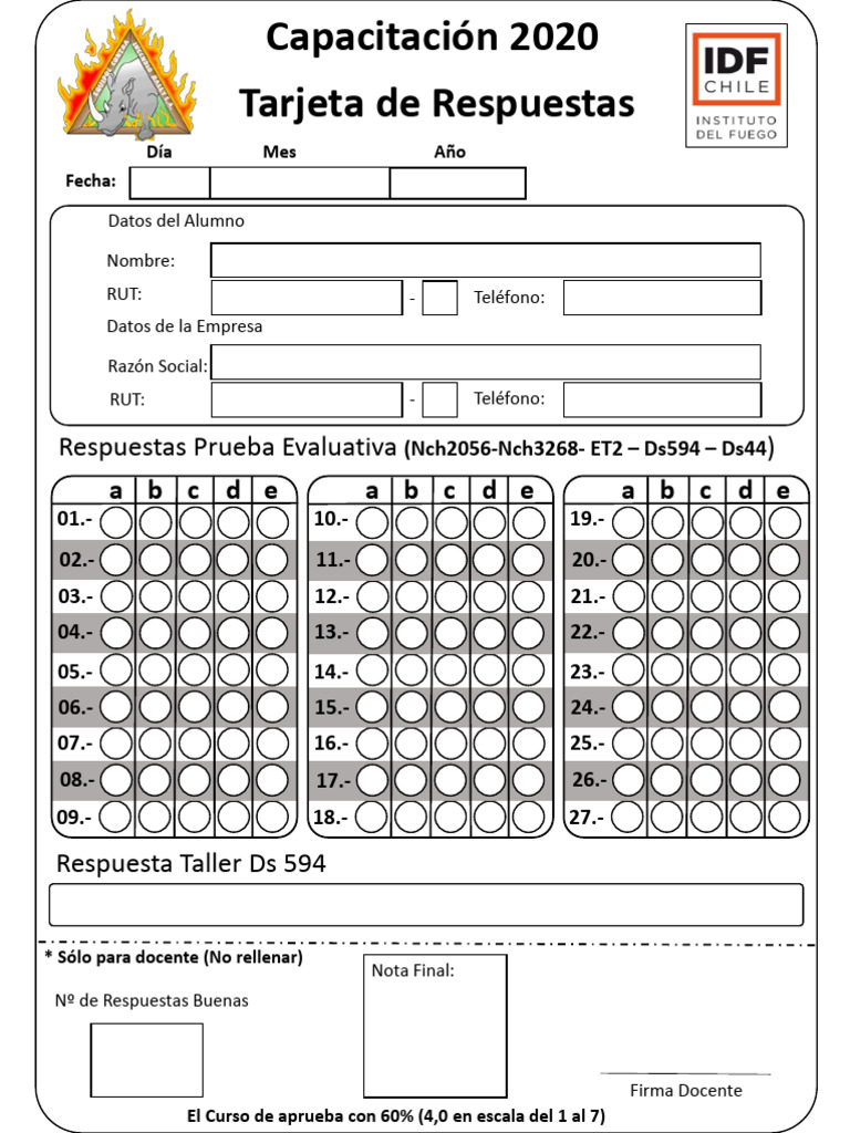 formulario tarjeta de respuestas prueba ste 27 | PDF
