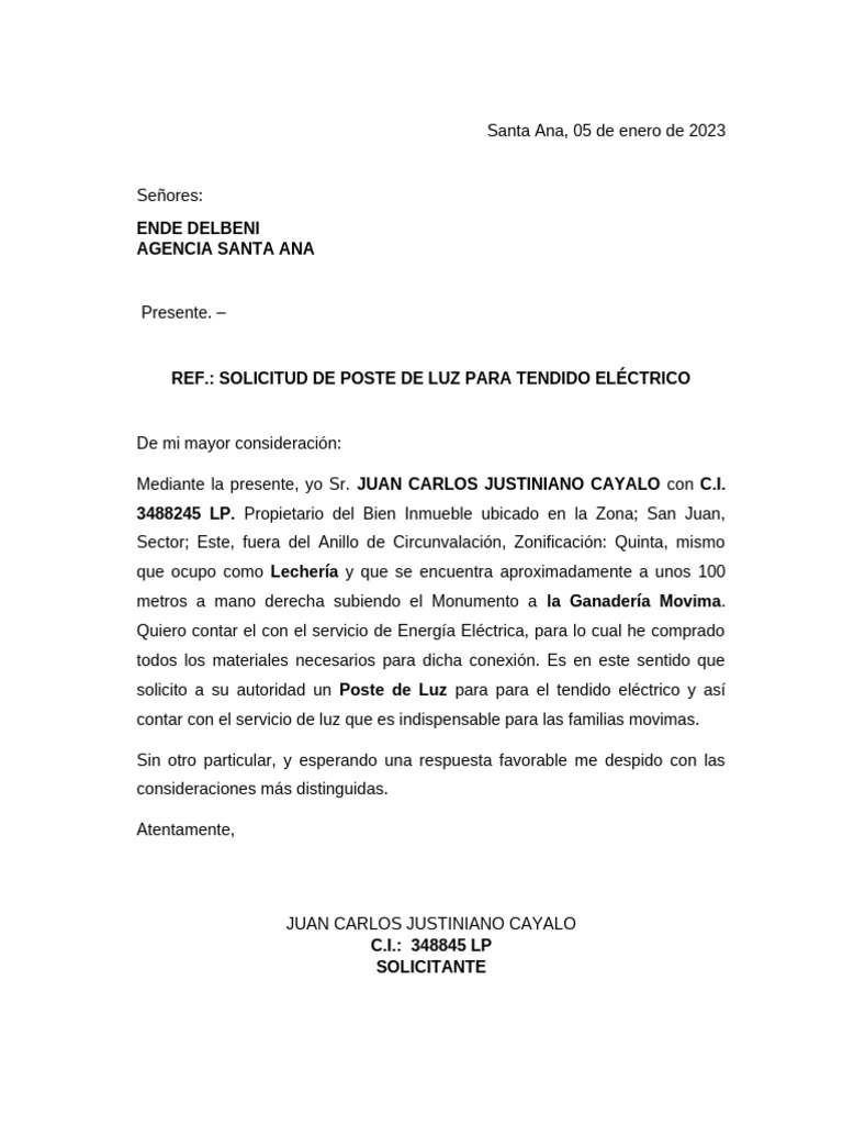 Solicitud de Poste de Luz | PDF