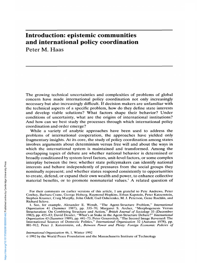 Introduction Epistemic Communities and International Policy ...
