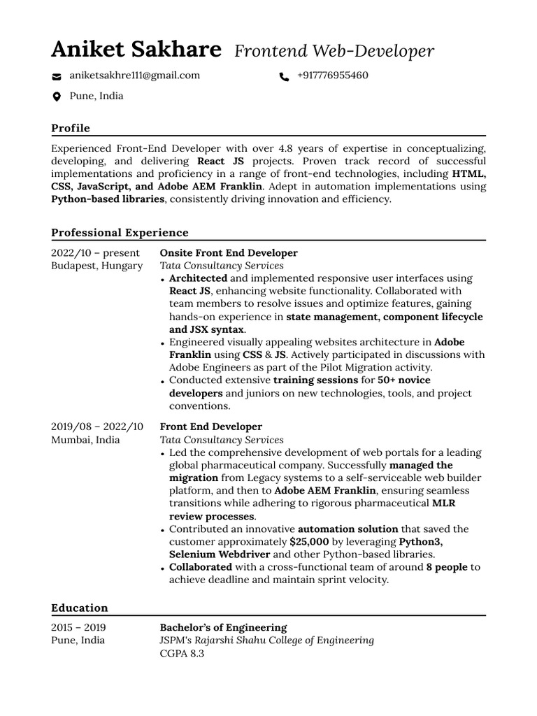 Aniket Sakhare Resume | PDF